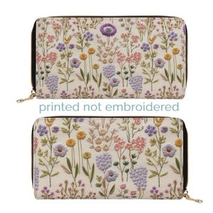 Lavender Spring Wallet for Women Faux Embroidery, Boho Floral Zipper ...
