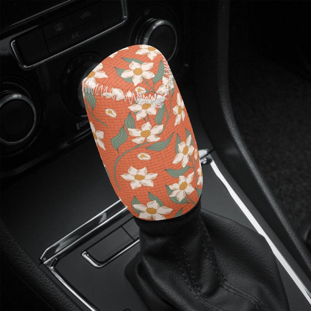 Groovy Bouquet Orange Shift Knob Cover for Women Retro Floral Shifter ...