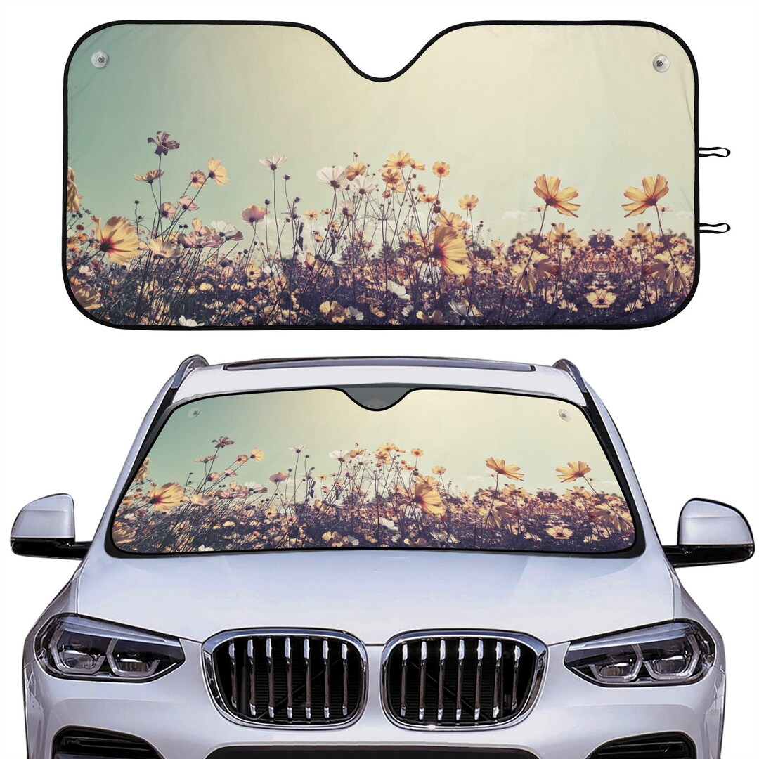 Wildflower Field Windshield Sun Shade Spring, Boho Floral Windshield ...
