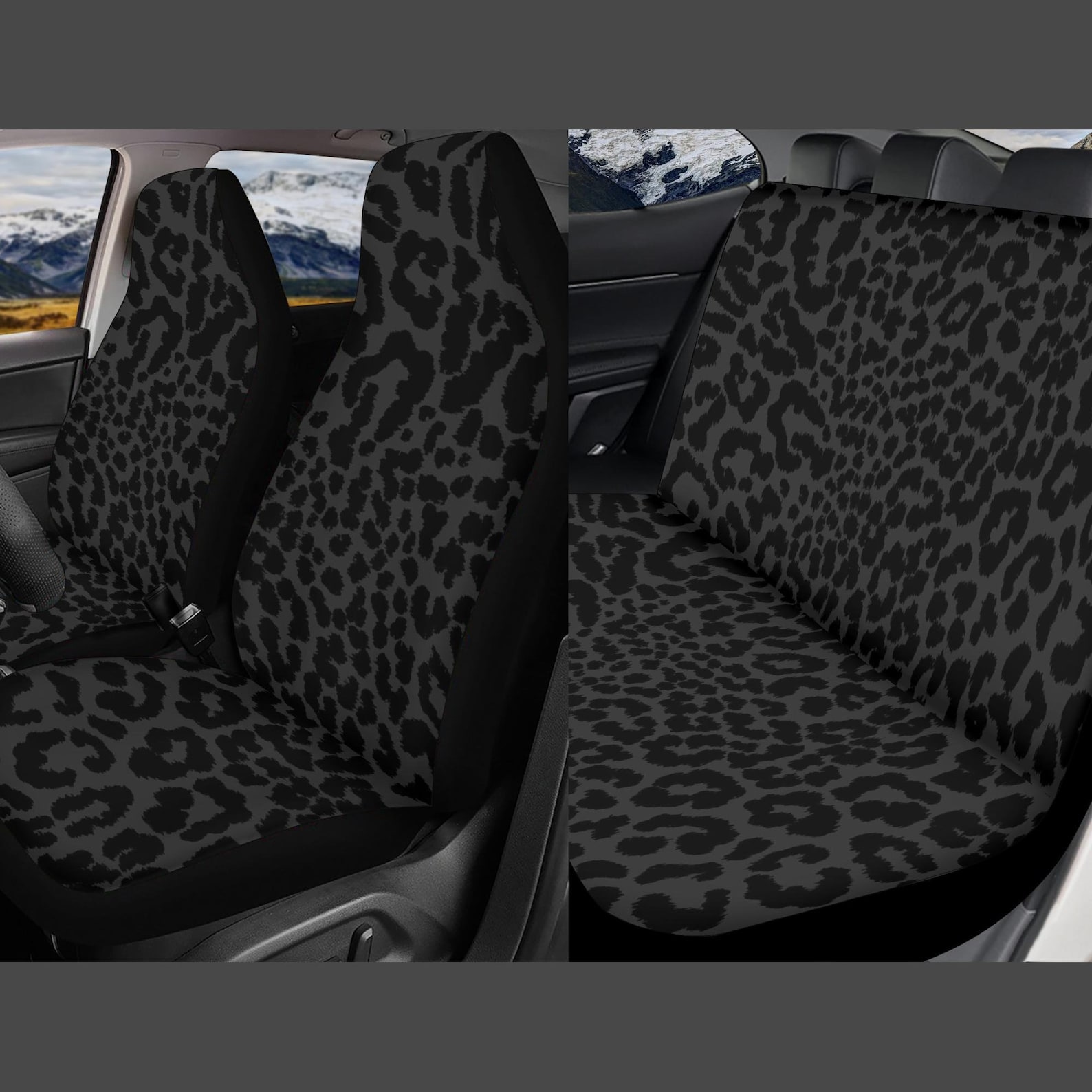 Black Leopard Print Car Seat Cover for Vehicle Full Set, Charcoal Car ...