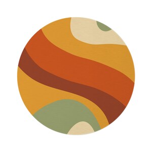 Retro 70s Round Rug: Groovy Curve Design, Orange Accent - Etsy