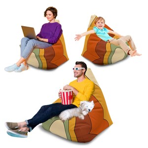 Retro Groovy Curves Bean Bag Cover Outlined, Orange Green Bean Bag ...