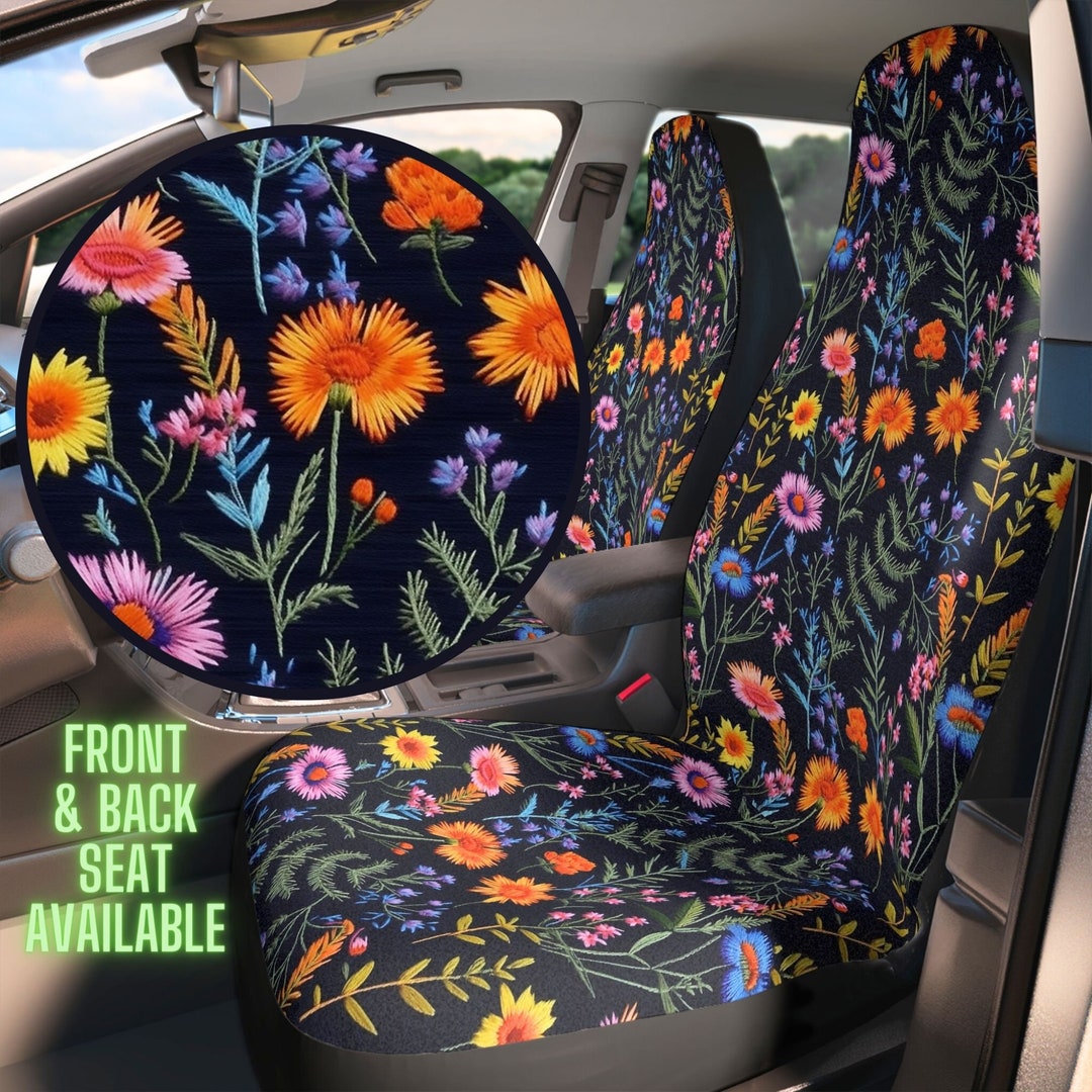 Midnight Wildflowers Car Seat Cover, Boho Floral Cottagecore Decor ...