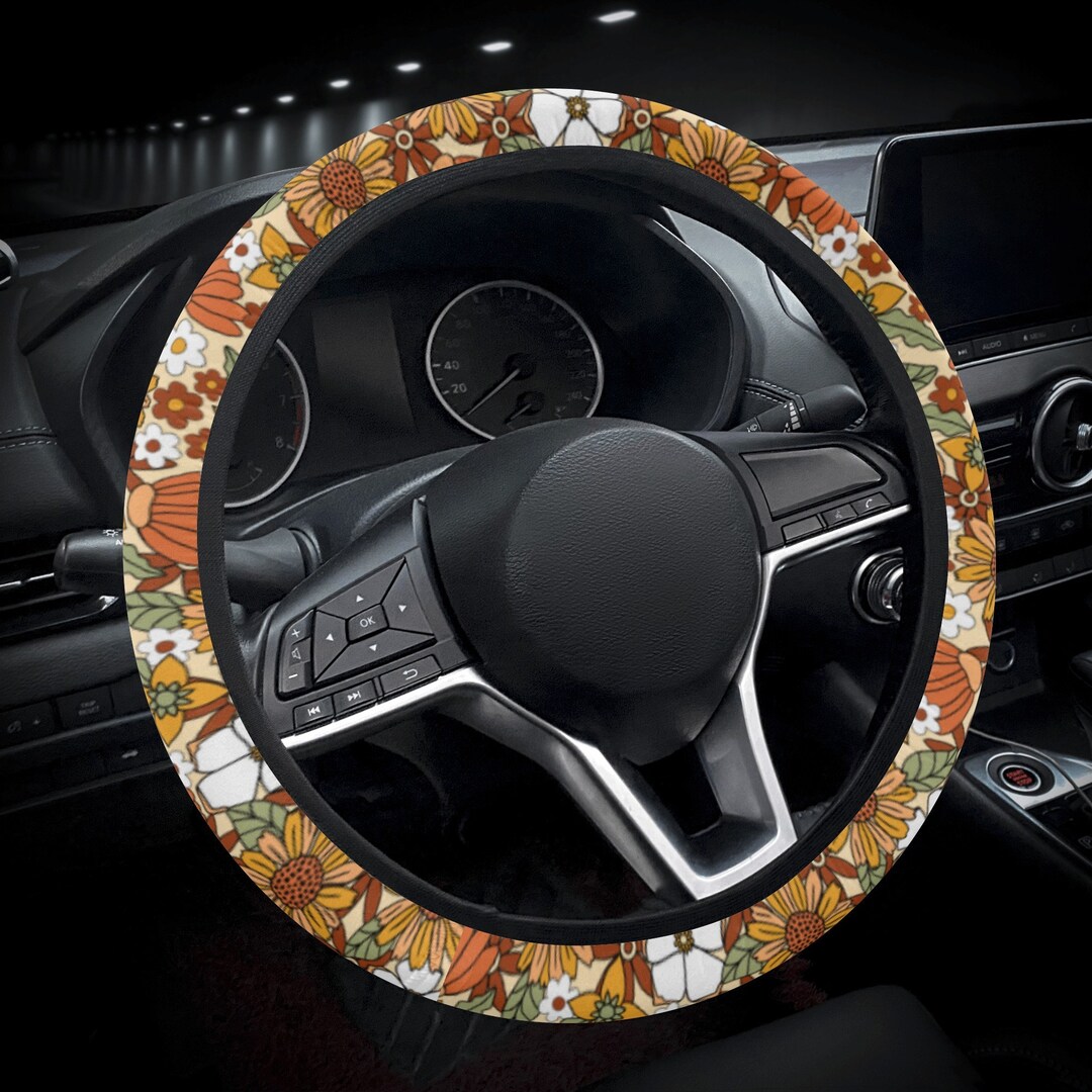 Hippie Floral Steering Wheel Cover for Women, Flowers Car Steering ...