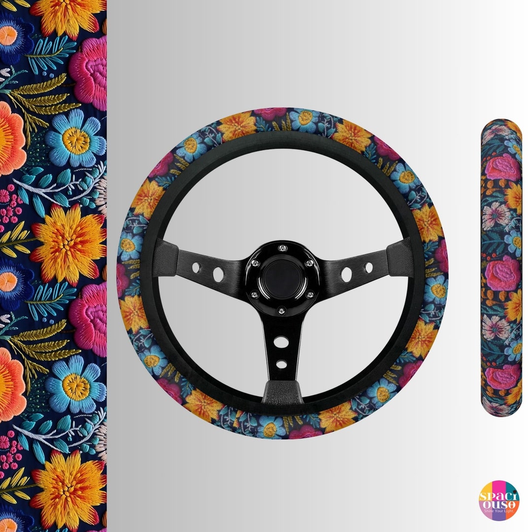Midnight Rainbow Steer Wheel Cover, Floral Car Wheel Cover for Women ...