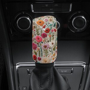 Summer Flowers Shift Knob Cover Faux Embroidery, Boho Floral Car ...
