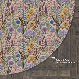 Lavender Cottagecore Round Rug Pastel, Colorful Wildflower Area Rug ...