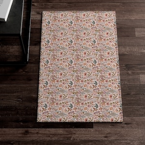 Earthy Pink Wildflower Rug, Floral Area Rug, Cottagecore Floor Mat for ...
