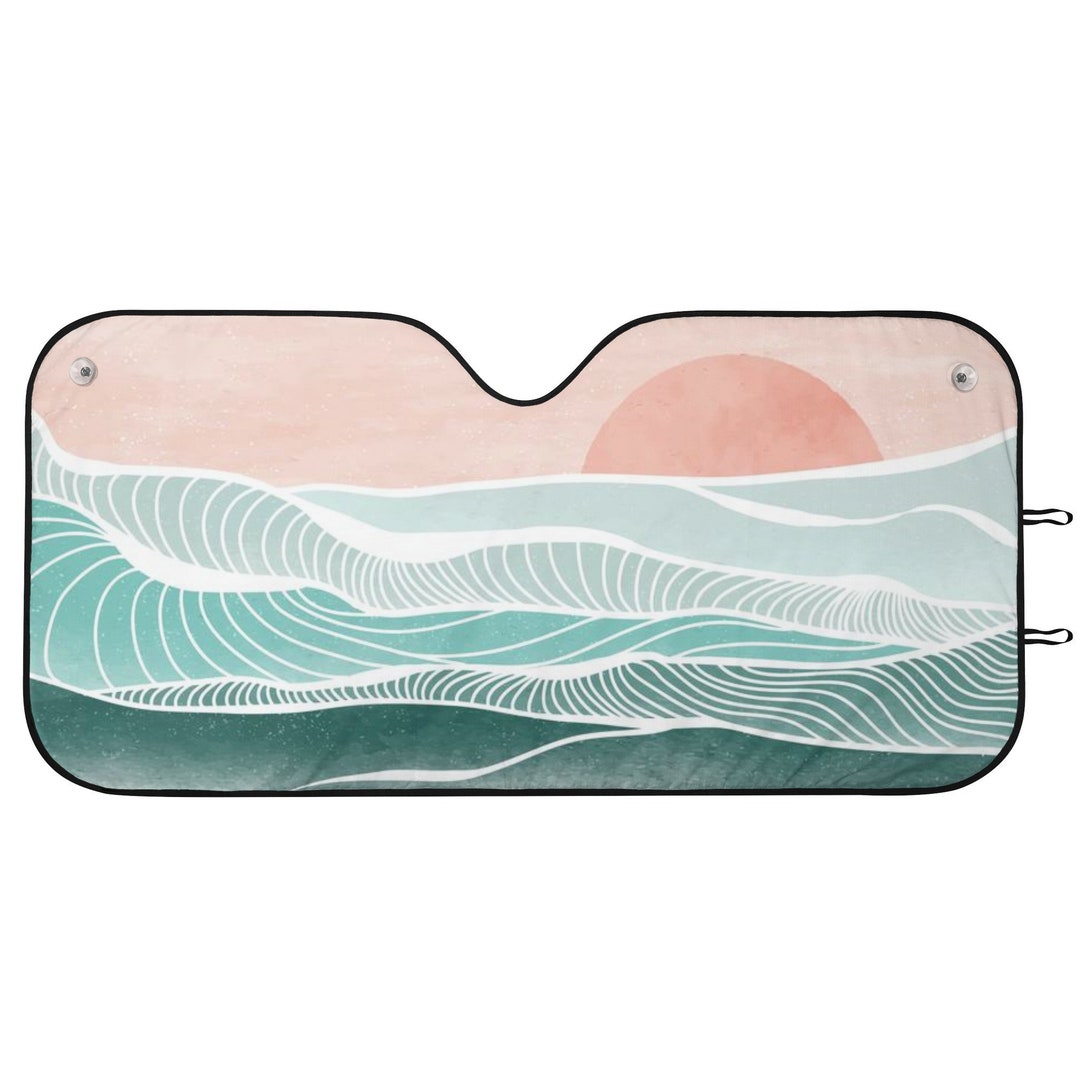 Boho Sun and Sea Windshield Sun Shade, Pink and Green Sunshade Car ...