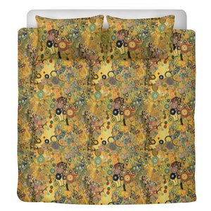 Klimt Floral Duvet Cover Set, Soft Polyester Bedding Yellow, the Kiss ...