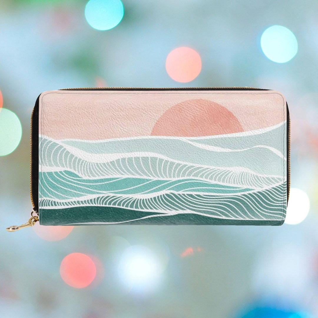 Boho Sun & Sea Wallet for Women, Pink Zipper Wallet, Nature Large ...