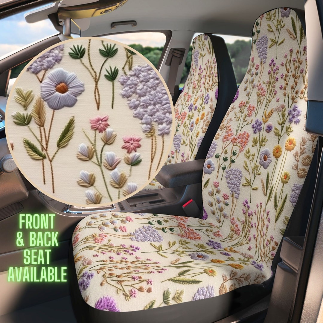 Lavender Spring Car Seat Cover for Vehicle Full Set Faux Embroidery ...