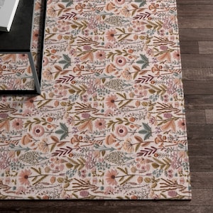 Earthy Pink Wildflower Rug, Floral Area Rug, Cottagecore Floor Mat for ...
