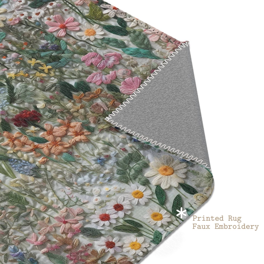 Turquoise Flower Meadow Rug Colorful, Floral Area Rug Green ...