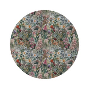 Turquoise Flower Meadow Round Rug, Floral Round Area Rug, Wildflower ...