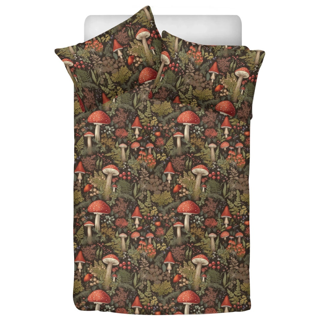 Meadow Mushroom Duvet Cover Set, Rustic Duvet Cover & Pillowcases, Soft ...