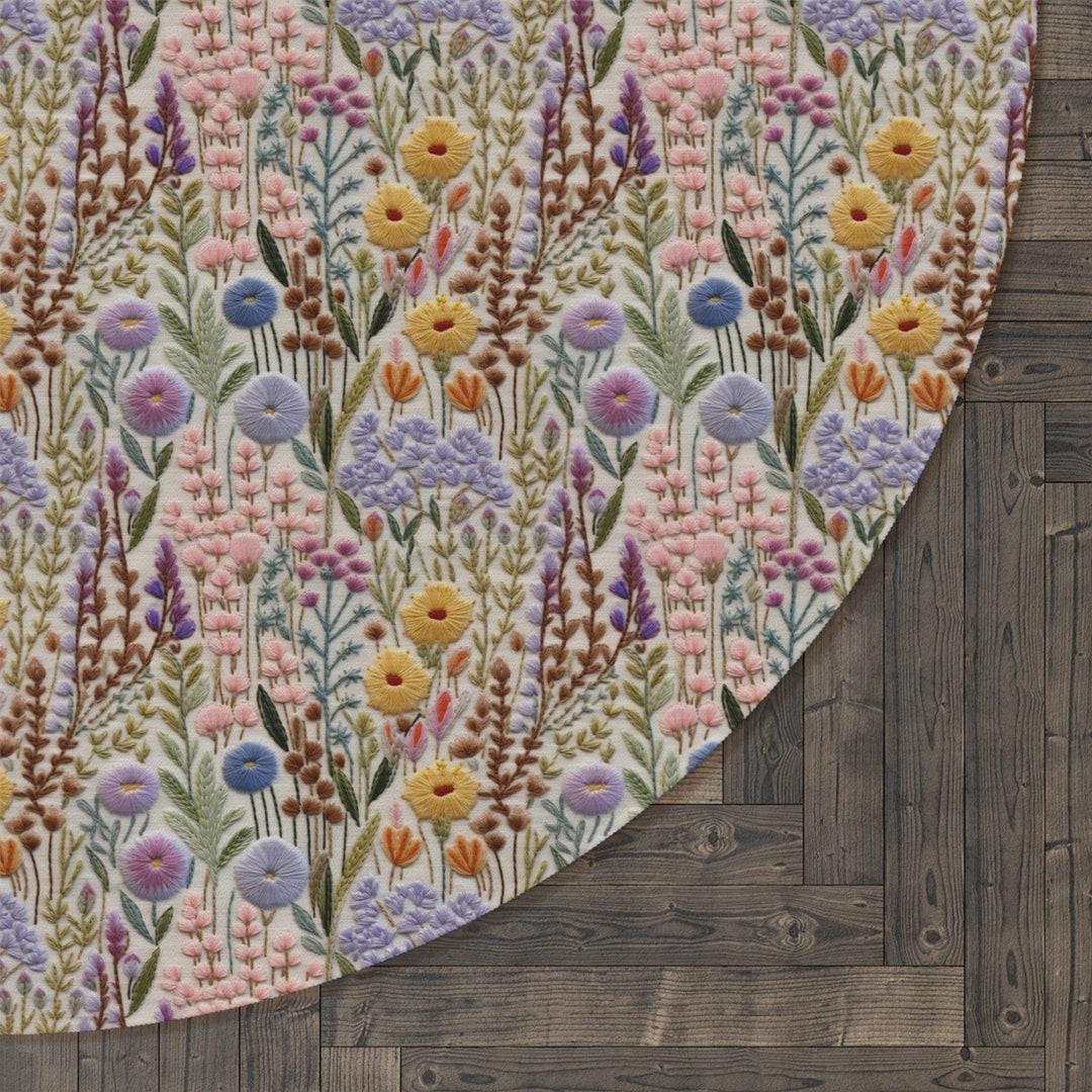Lavender Cottagecore Round Rug Pastel Boho Floral Round Area - Etsy