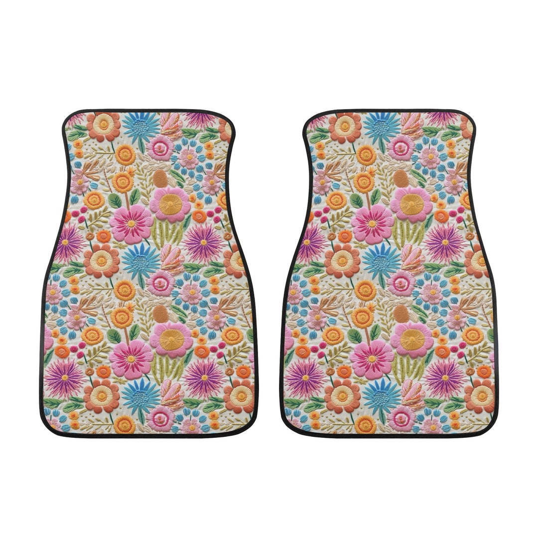 Pink Bloom Car Mat, Boho Floral Car Floor Mat, Cute Car Mats for Women ...