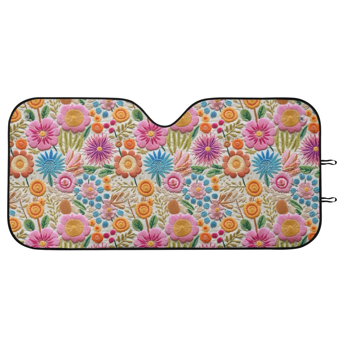 Pink Bloom Car Sunshade, Cute Windshield Sun Shade, Boho Sun Visor for ...
