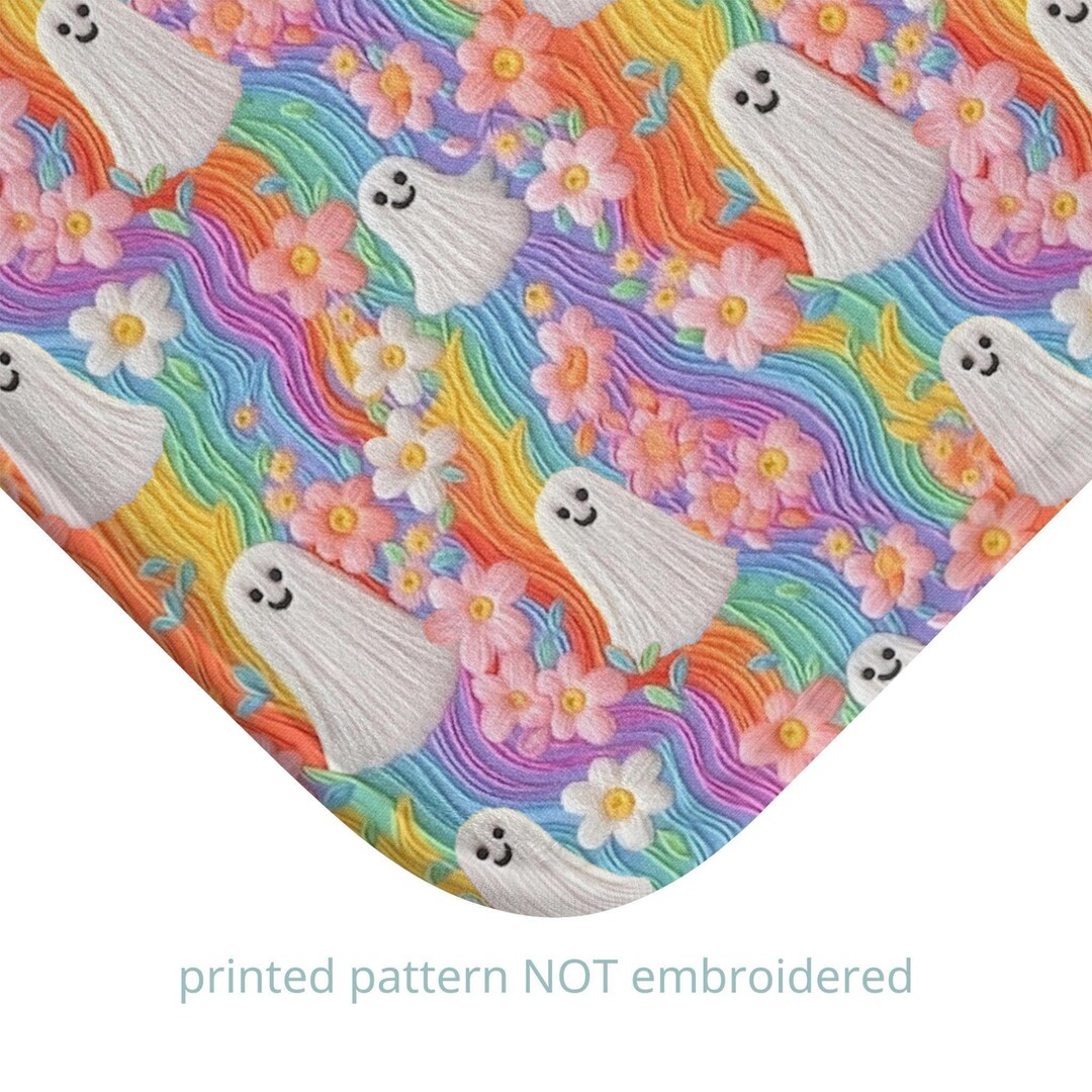 Rainbow Ghost Bath Mat Floral Ghost Bathmat Halloween Bath Rug Colorful ...