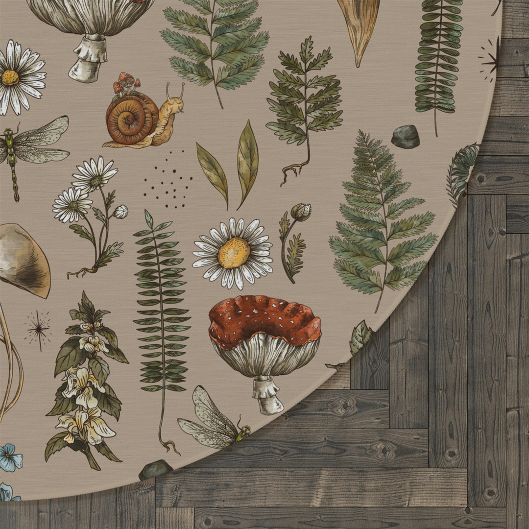 Cottagecore Mushroom Round Rug Beige, Witchy Round Floor Mat, Area Rug ...