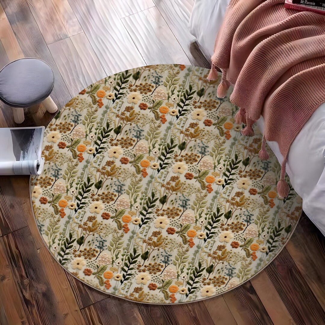 Cottagecore Flower Meadow Round Floor Mat Colorful Wildflower Rug ...