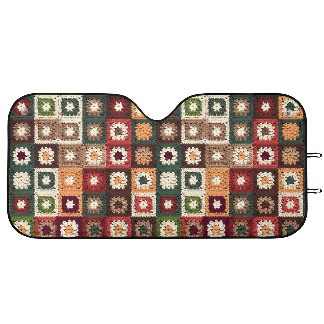 Granny Squares Windshield Sun Shade Faux Crochet Windshield - Etsy