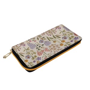 Lavender Spring Wallet for Women Faux Embroidery, Boho Floral Zipper ...