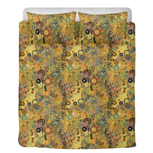 Klimt Floral Duvet Cover Set, Soft Polyester Bedding Yellow, the Kiss ...