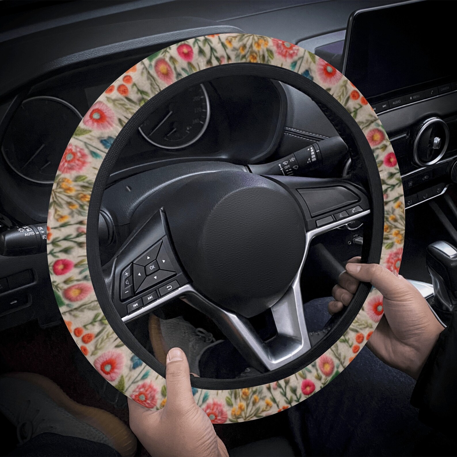 Tiny Wildflowers Steer Wheel Cover, Flora Car Wheel Cover for Women ...