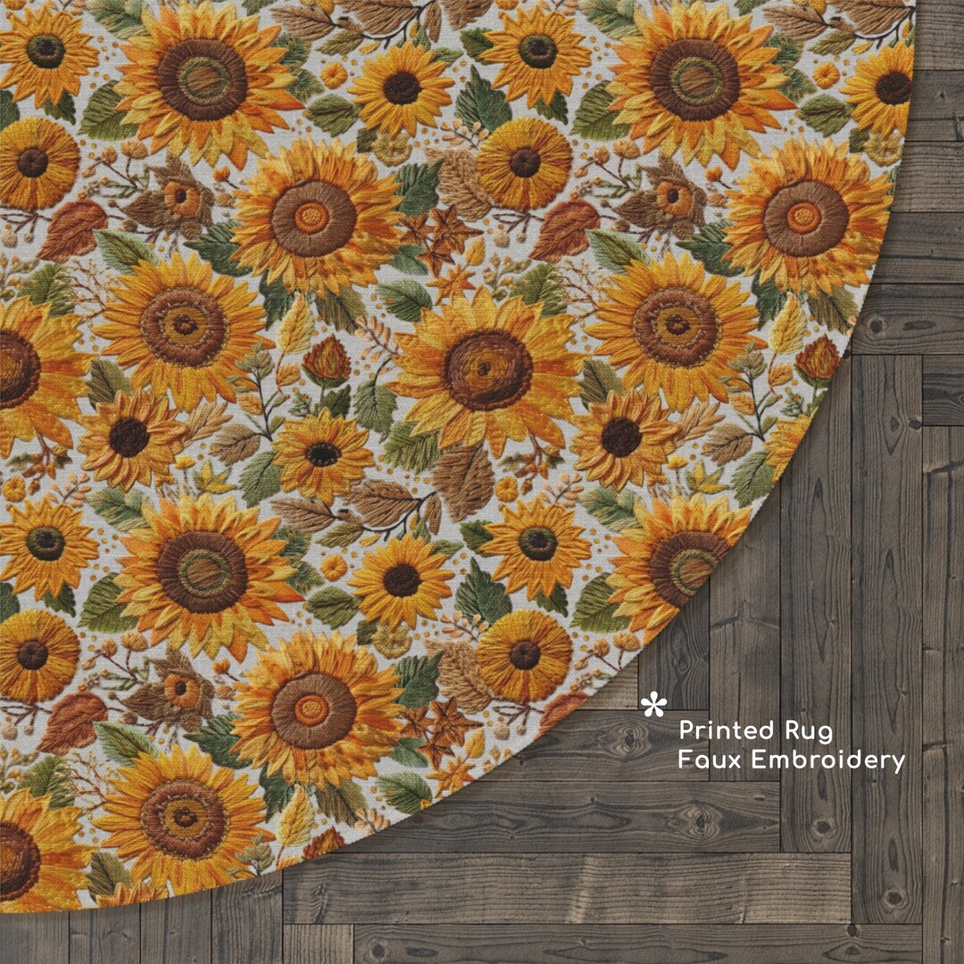 Sunflower Meadow Round Rug, Cottagecore Round Area Rug Colorful, Boho ...