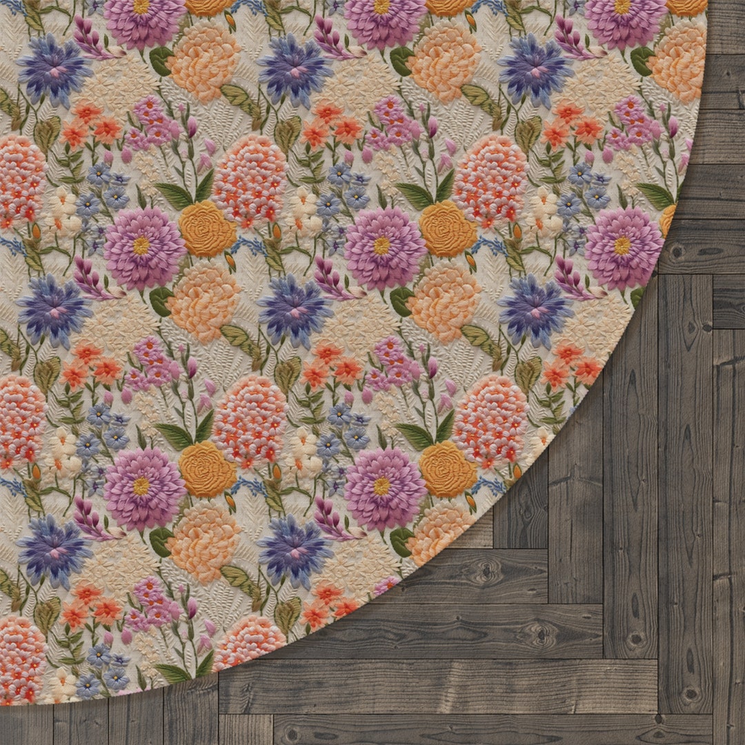 Peony Round Rug Faux Embroidery Floral Bouquet Round Area - Etsy