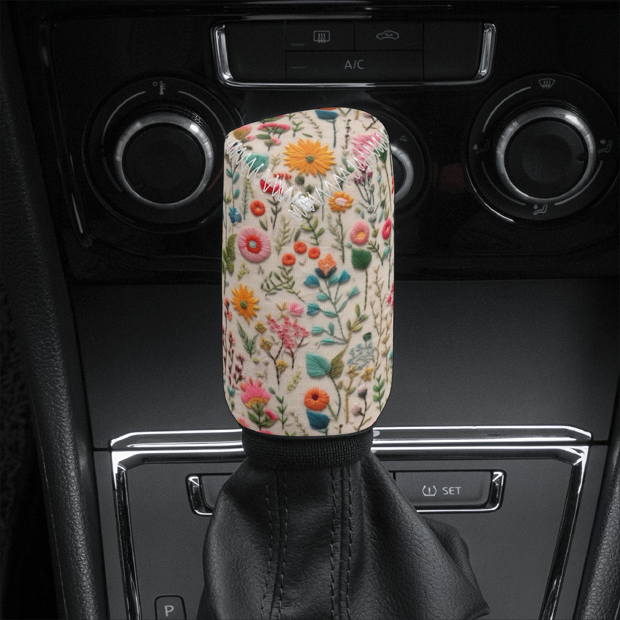 Tiny Wildflowers Shift Knob Cover, Boho Floral Car Shifter Gear Cover ...