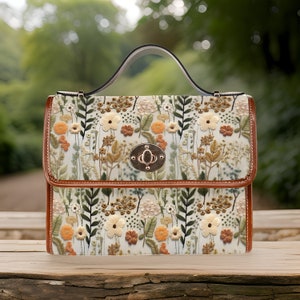 Cottagecore Flower Meadow Satchel Bag, Cute Handbag Vegan, Canvas ...