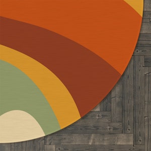 Retro 70s Round Rug: Groovy Curve Design, Orange Accent - Etsy