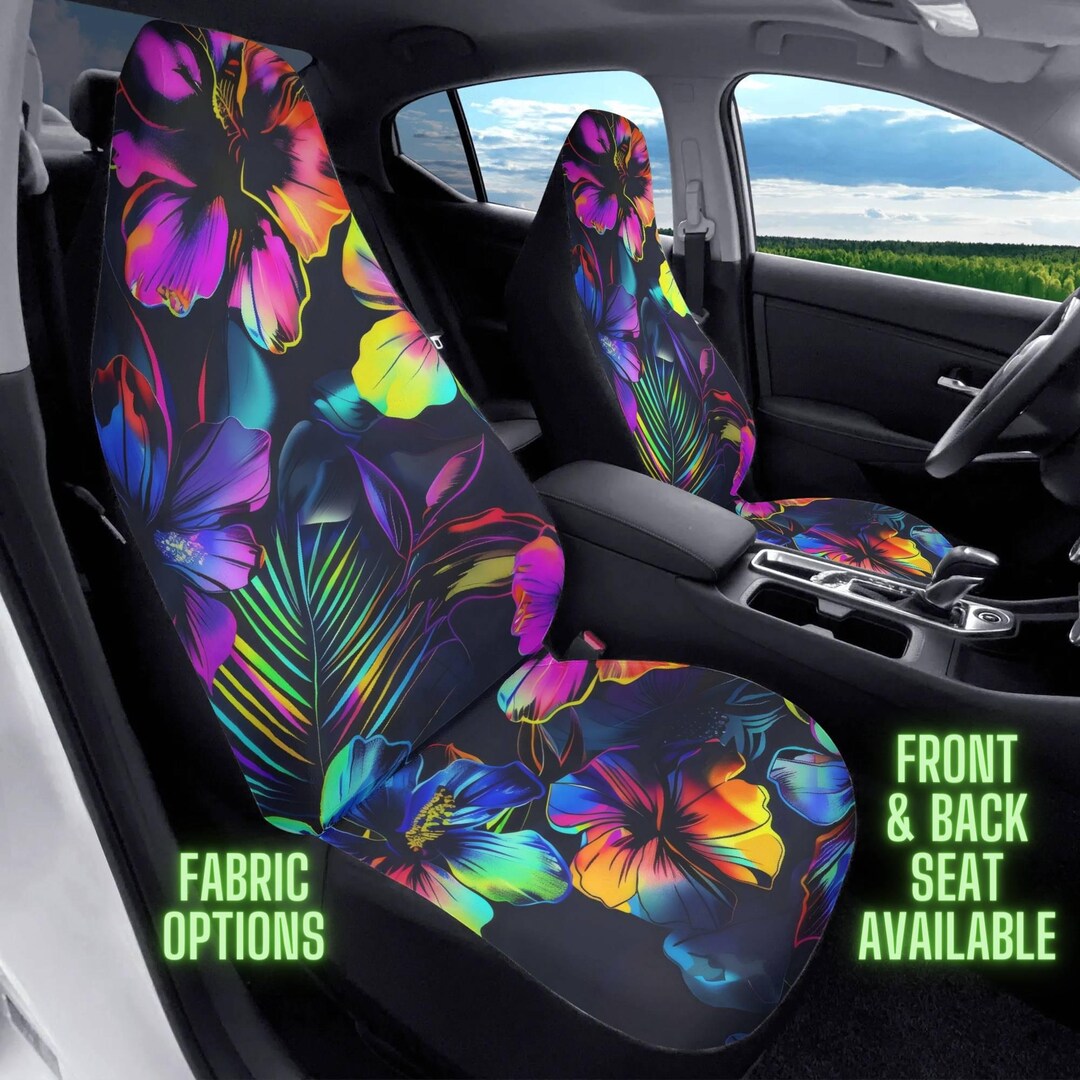 Acid-colored Hibiscus Car Seat Covers for Car, Cute Car Seat Cover for ...