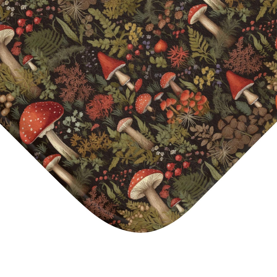 Meadow Mushroom Bath Mat Cottagecore Bathmat Brown Bath Rug Cute Floor ...