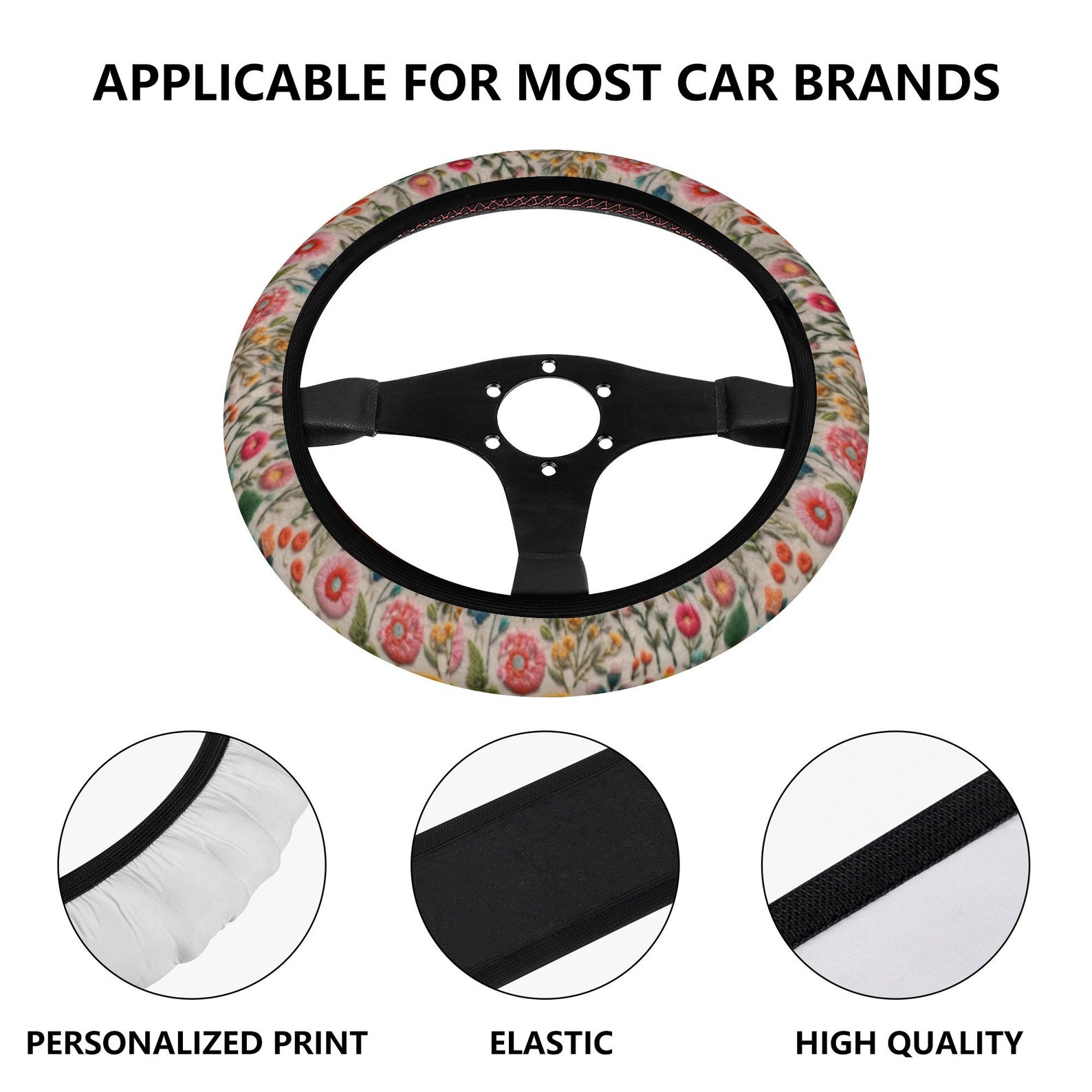 Tiny Wildflowers Steer Wheel Cover, Flora Car Wheel Cover for Women ...