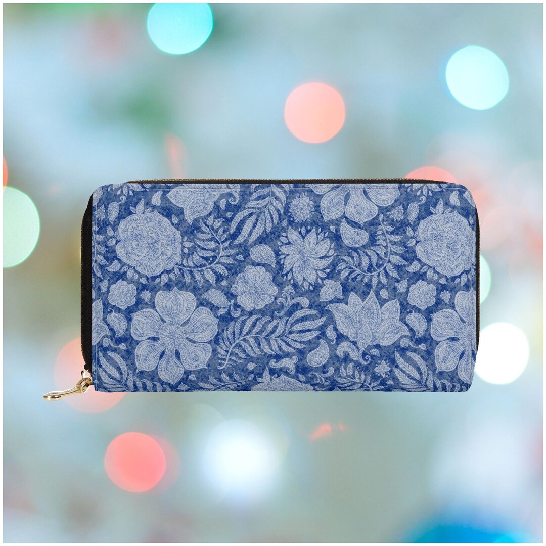 Paisley Indigo Wallet for Women Blue Floral Zipper Wallet With Coin ...