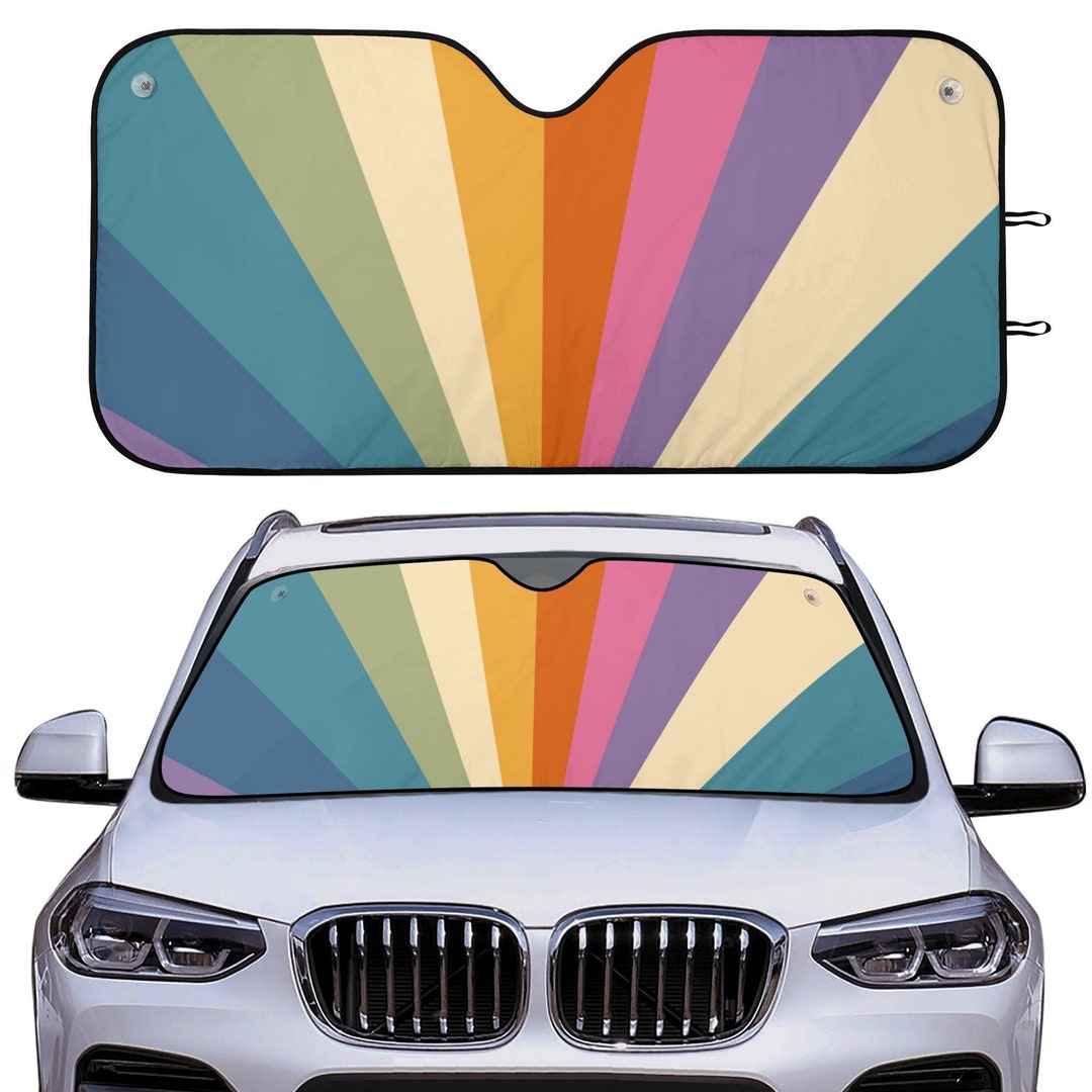 Retro Sun Ray Windshield Sun Shade, Rainbow Windshield Sunshade for Car ...