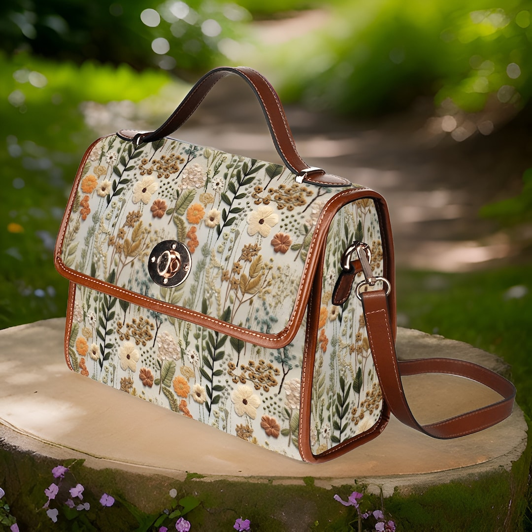 Cottagecore Flower Meadow Satchel Bag, Cute Handbag Vegan, Canvas ...