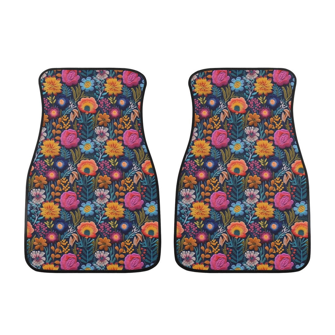 Midnight Rainbow Car Mat, Boho Floral Car Floor Mat, Cute Car Mats for ...