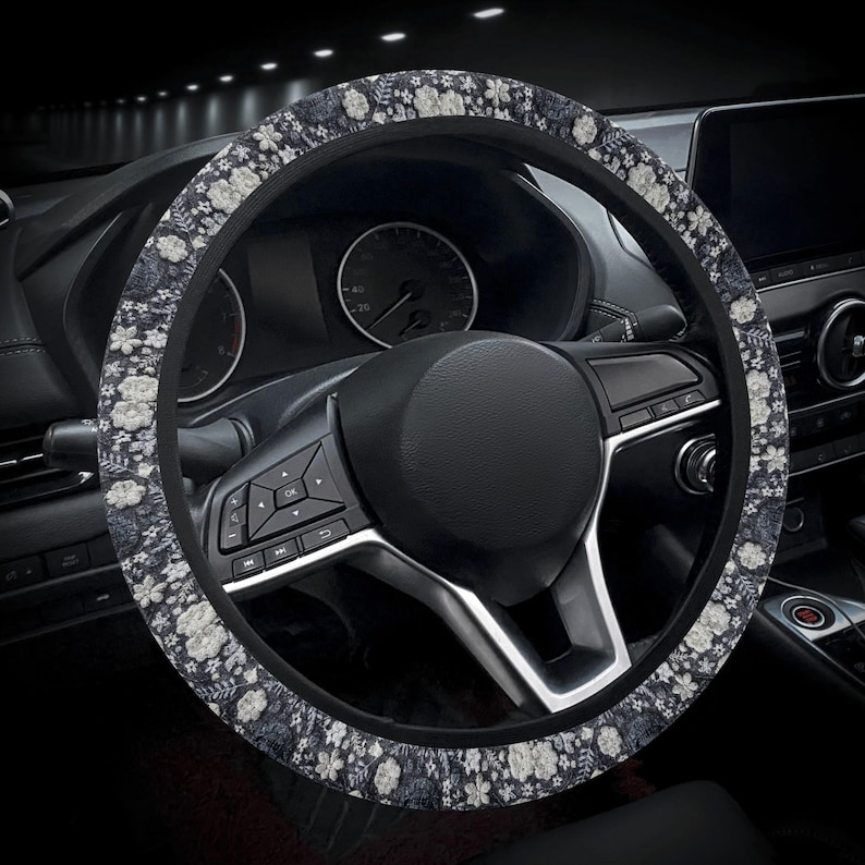 Floral Skull Steer Wheel Cover, Black Car Wheel Cover for Women ...