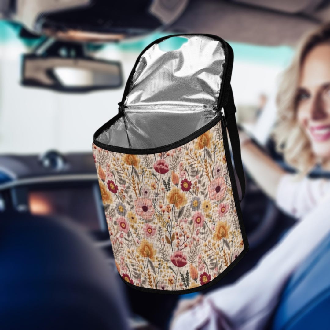 Pink Blossom Car Trash Bag Cottagecore Car Trash Can Boho Floral Trash ...