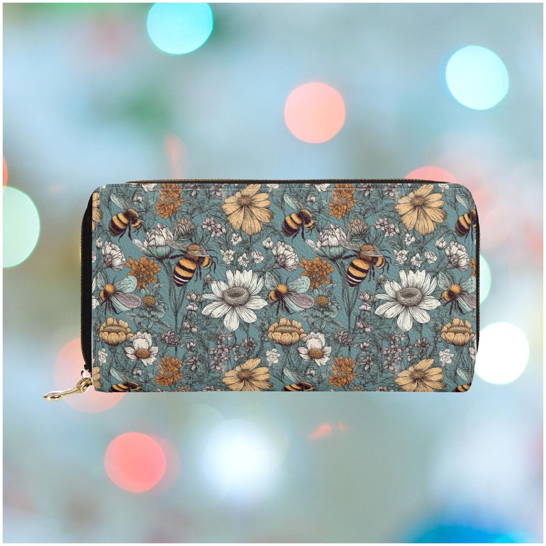 Honey Bee Wallet for Women Zipper Wallet With Coin Pocket Vegan Leather ...