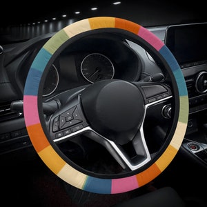 Retro Rainbow Stripes Steering Wheel Cover for Women, Colorful Car ...