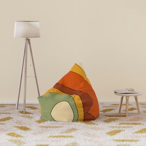 Retro Groovy Curves Bean Bag Cover Outlined, Orange Green Bean Bag ...