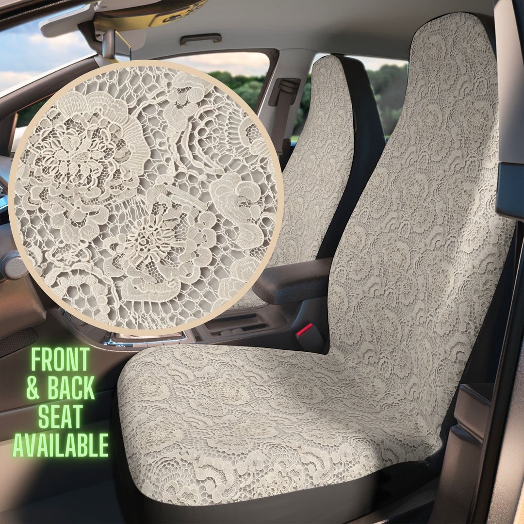 Beige Lace Pattern Car Seat Covers for Women: Faux Lace Print, Full Set ...