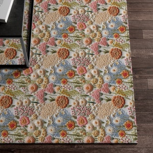 Pastel Wildflower Rug, Floral Area Rug, Cottagecore Floor Mat, Nursery ...