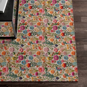 Rainbow Flower Meadow Rug, Colorful Area Rug, Cottagecore Floor Mat ...